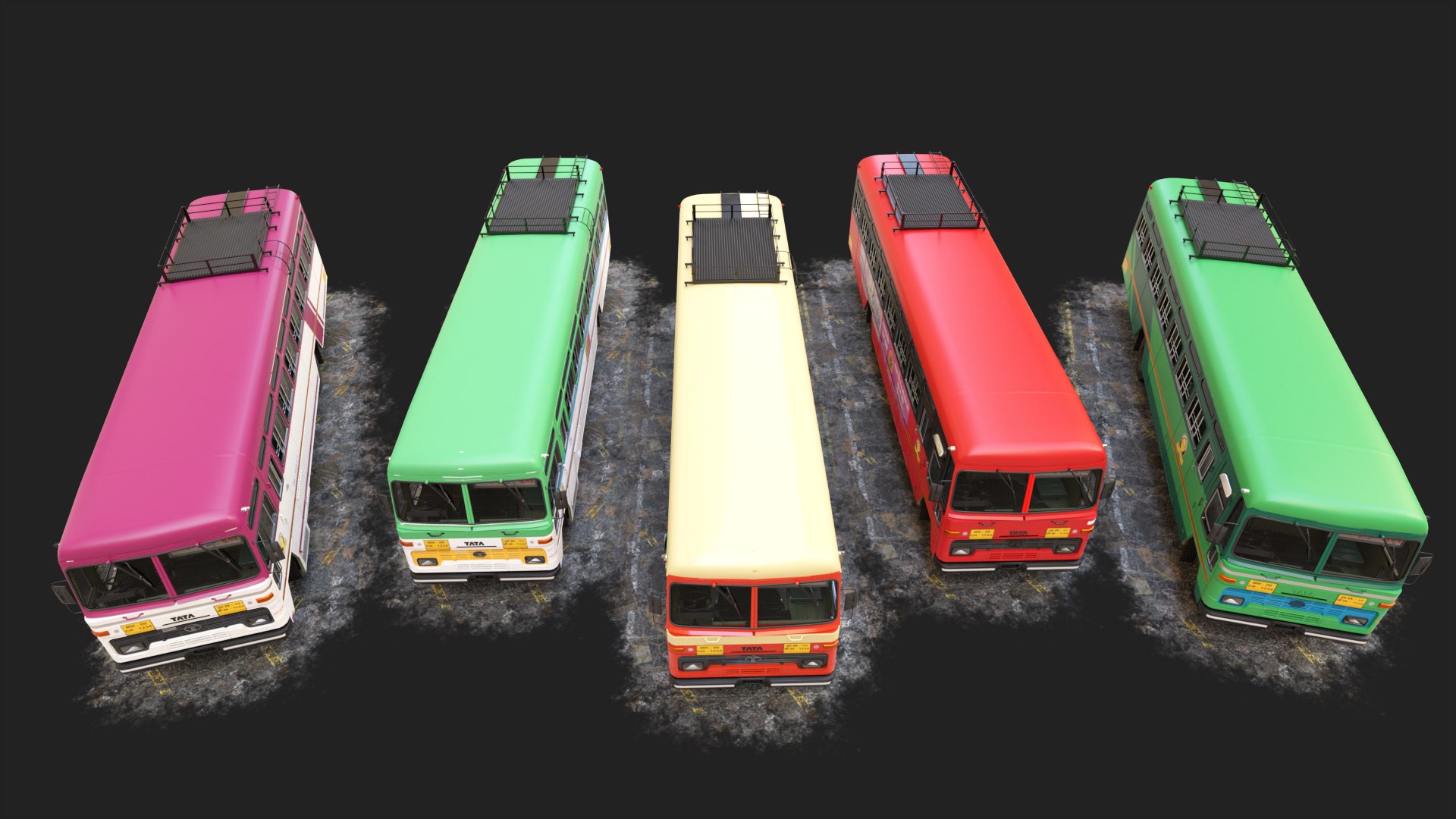 Indian ST Bus Collection Of 5 V2 3D Model - TurboSquid 2286527