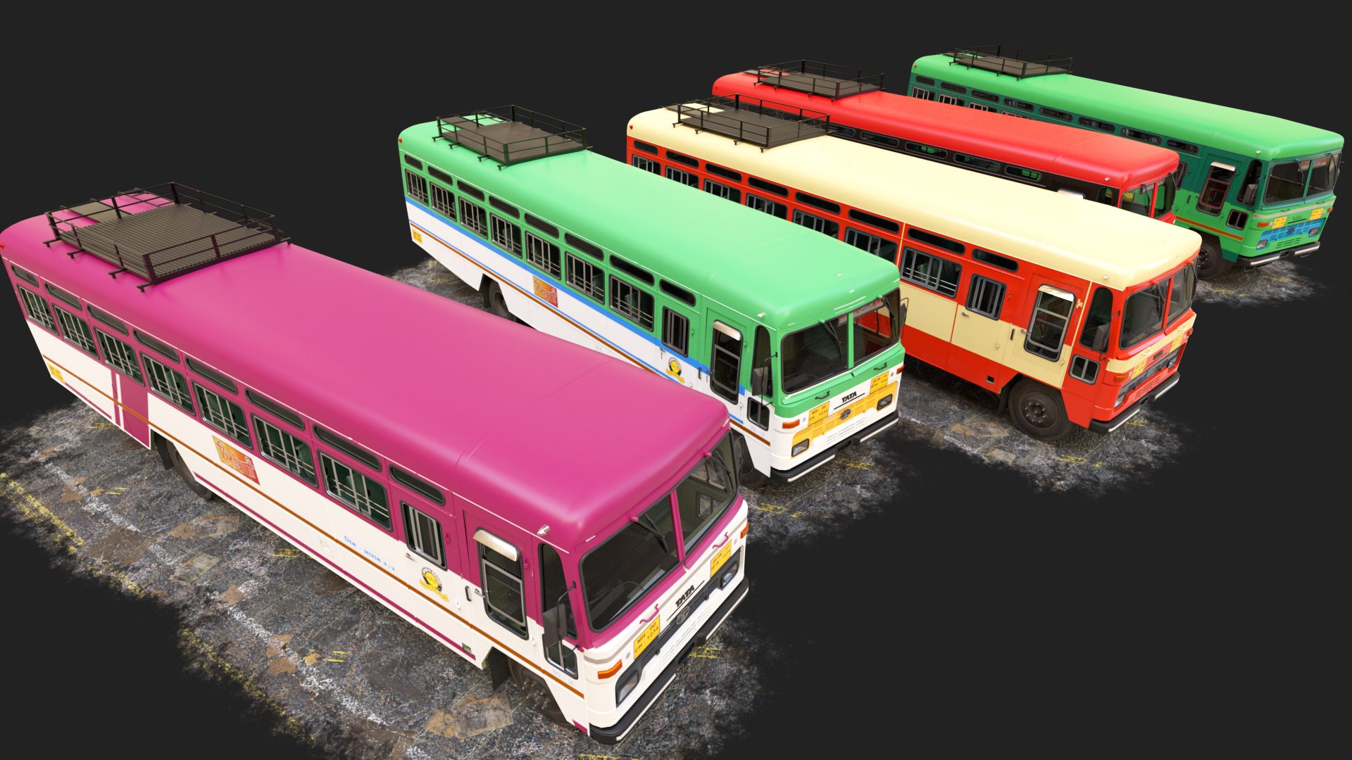 Indian ST Bus Collection Of 5 V2 3D Model - TurboSquid 2286527