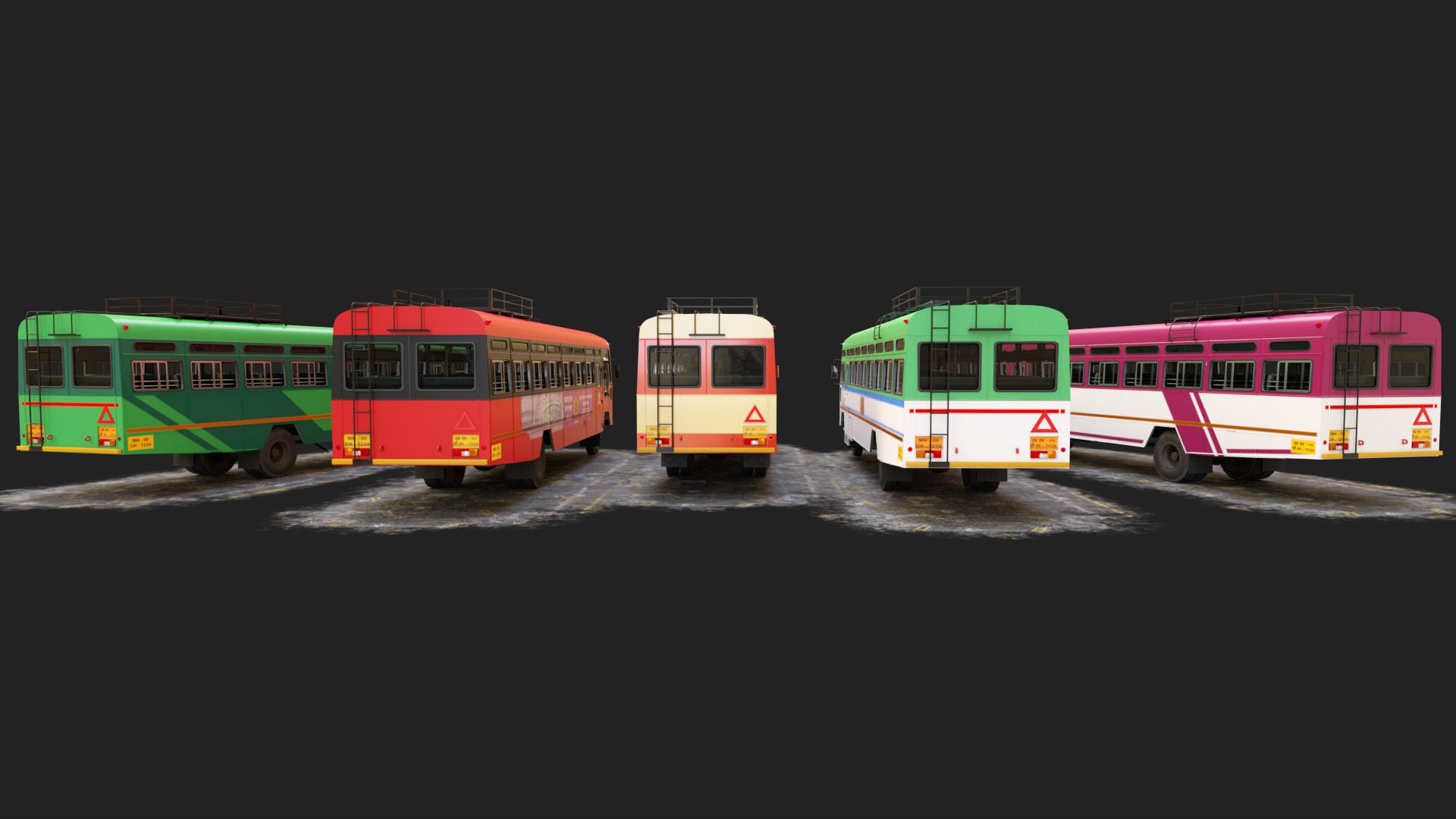 Indian ST Bus Collection Of 5 V2 3D Model - TurboSquid 2286527