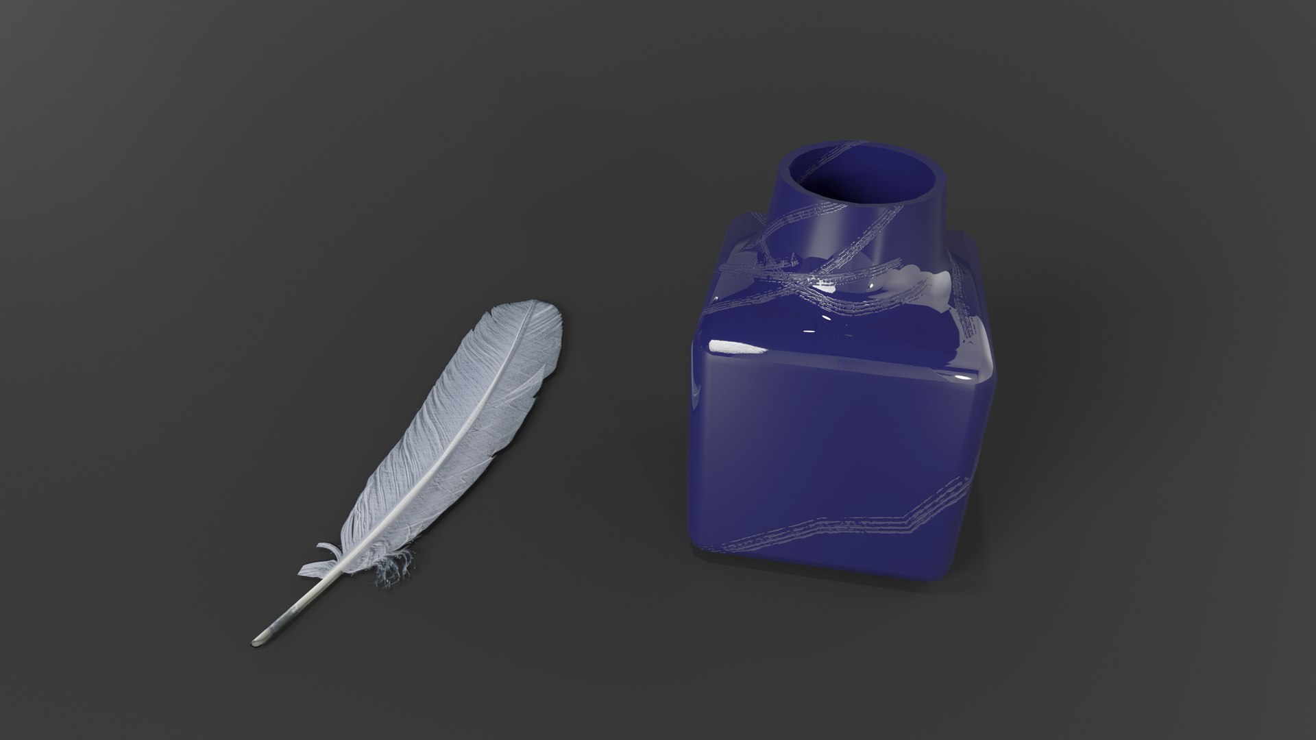 3D Ink Pot And Quill - TurboSquid 2210790