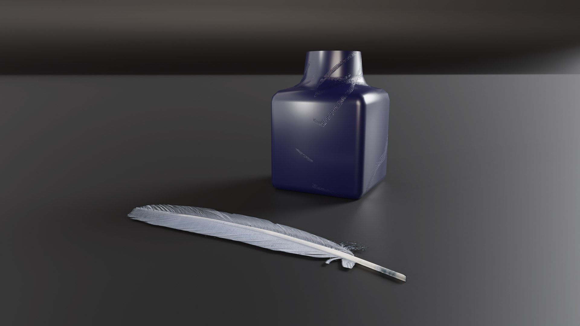 3D Ink Pot And Quill - TurboSquid 2210790