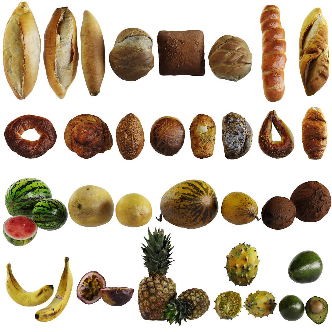 3D 25 Breads And Fruits Model - TurboSquid 2091378
