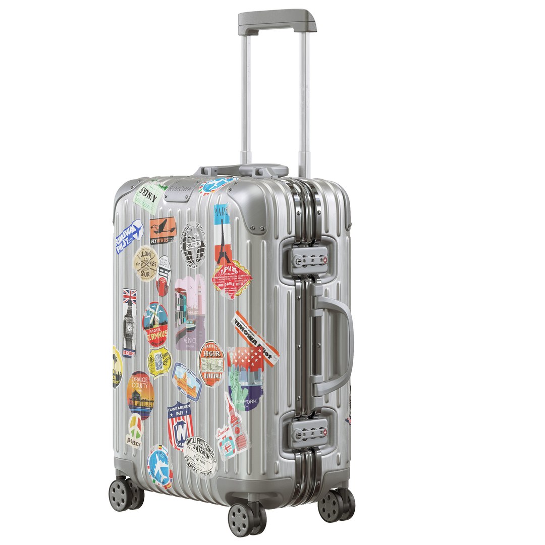 3D Model Rimowa Aluminium Luggage With Stickers PBR 4k - TurboSquid 2111160