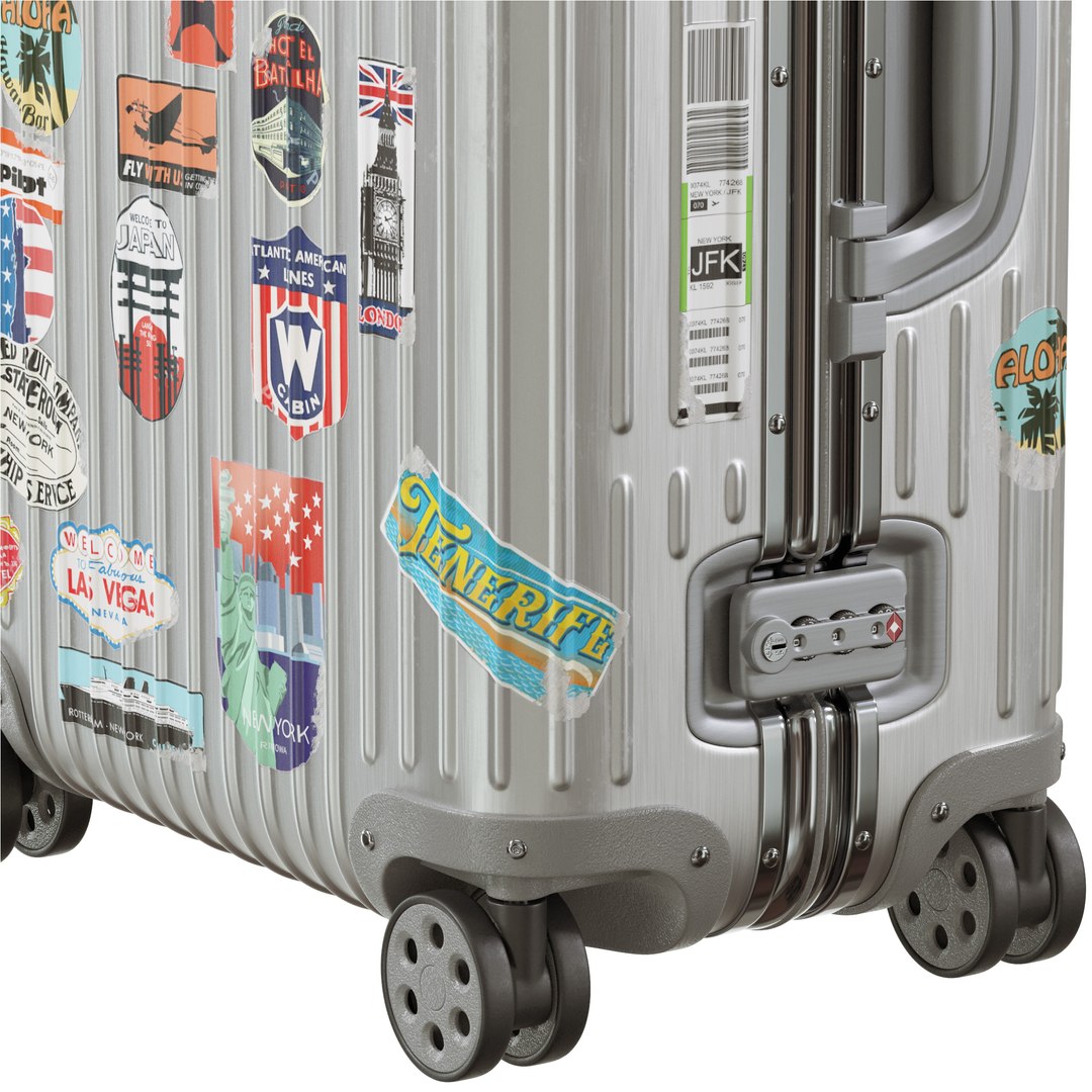 3D Model Rimowa Aluminium Luggage With Stickers PBR 4k - TurboSquid 2111160
