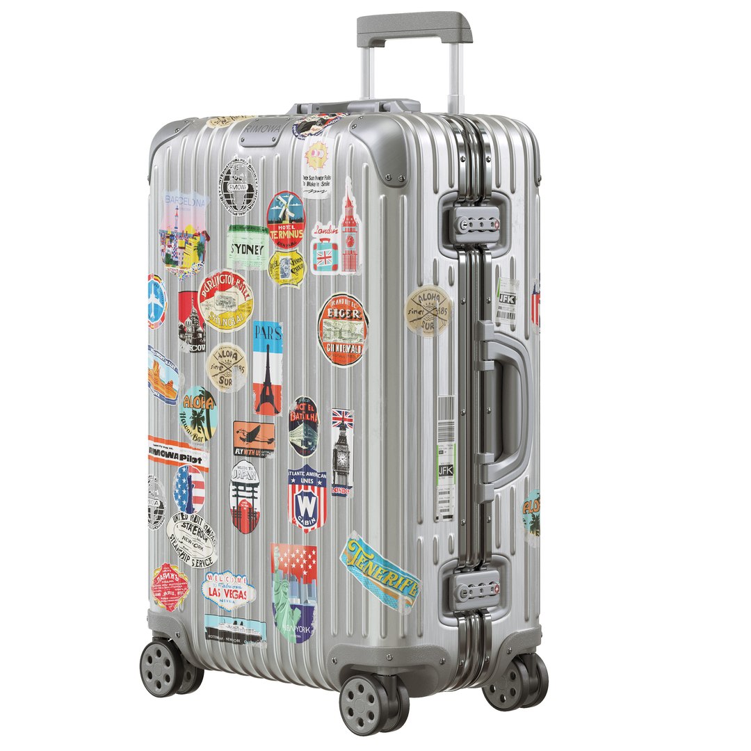 3D Model Rimowa Aluminium Luggage With Stickers PBR 4k - TurboSquid 2111160