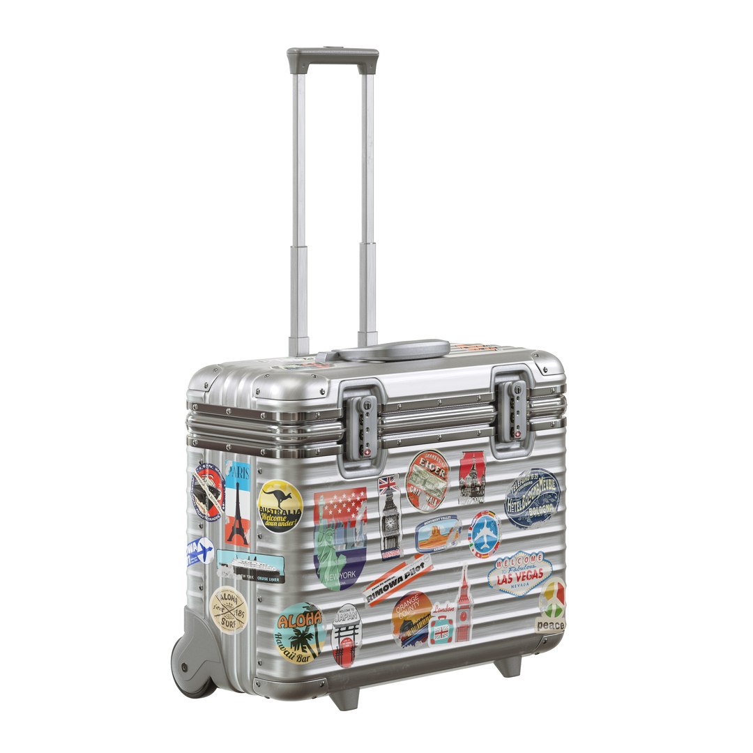 3D Model Rimowa Aluminium Luggage With Stickers PBR 4k - TurboSquid 2111160