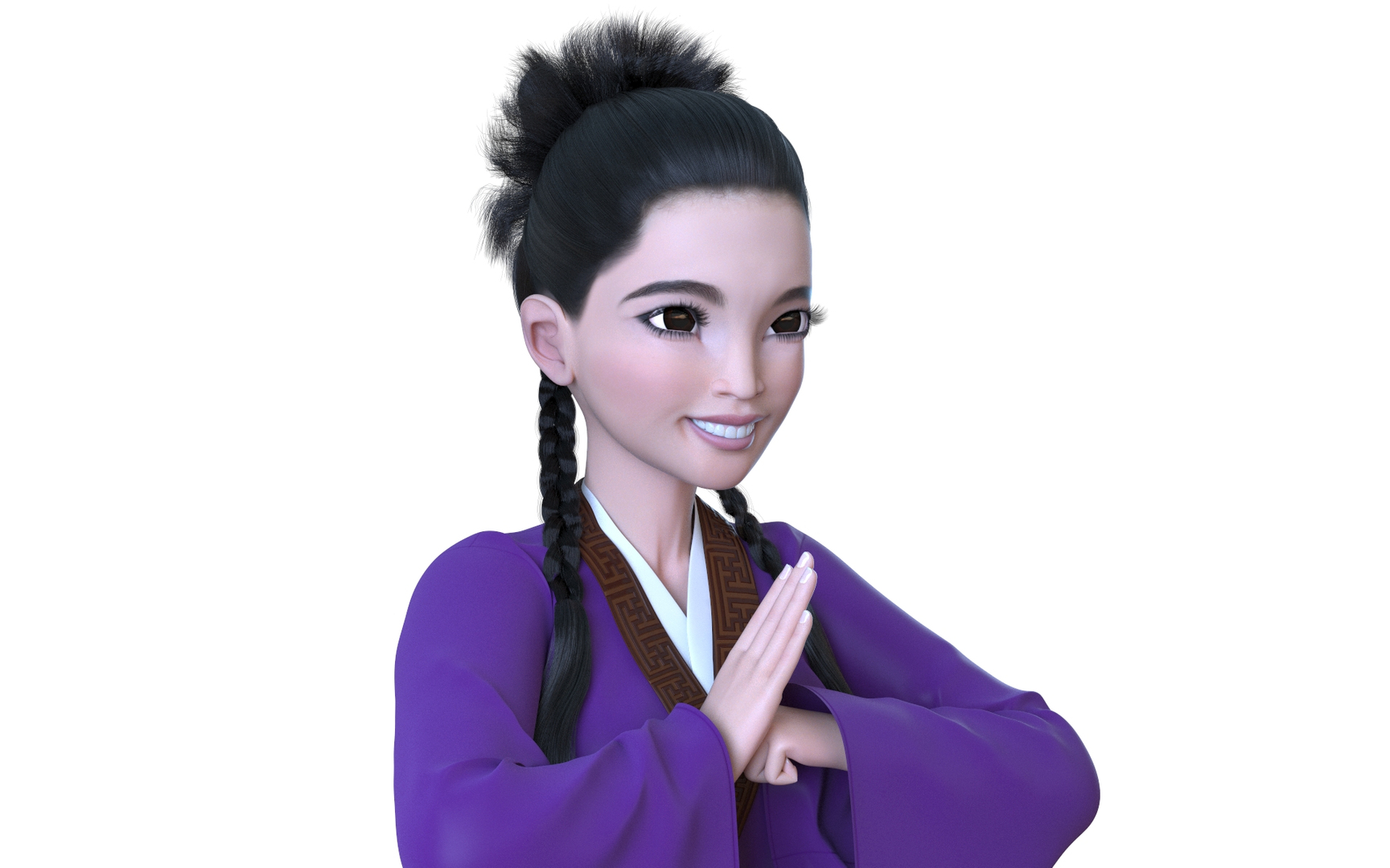 modelo 3d Chica de dibujos animados guerrera asiática dando la ...