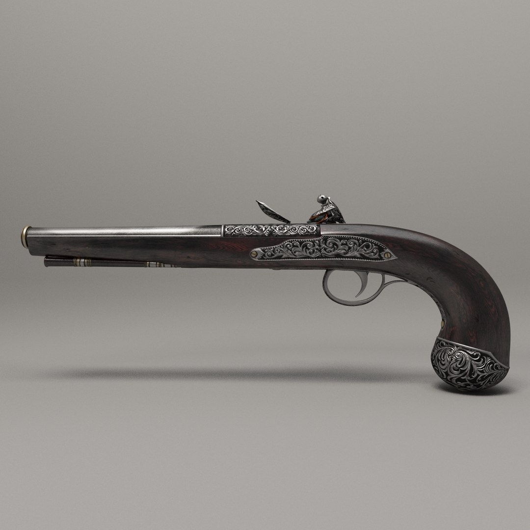 Antique Flintlock Pistol 3d Model
