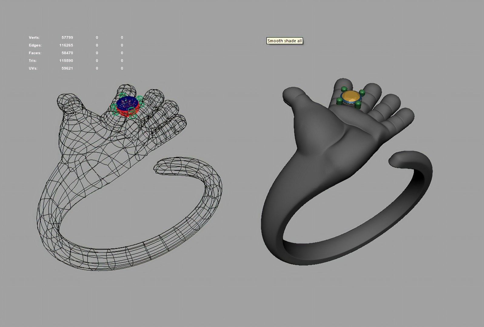 Jewelry Gold Hand Shaped Ring with Diamond 0031 v1 1 Stl 3dm Fbx 3D ...