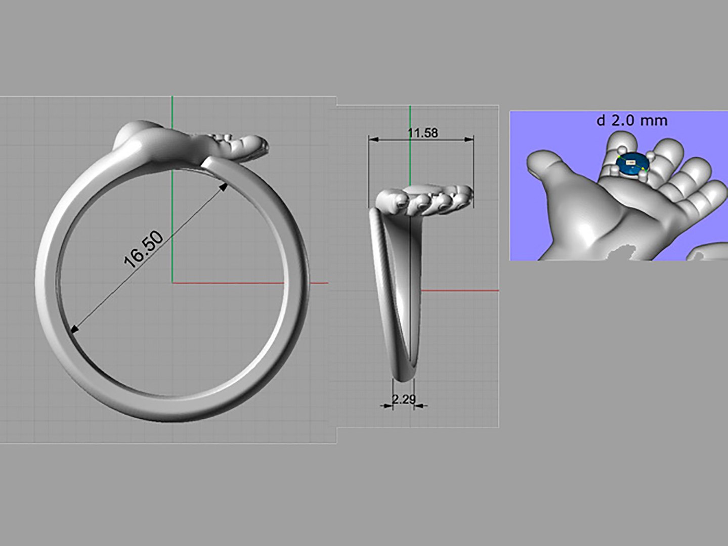 Jewelry Gold Hand Shaped Ring with Diamond 0031 v1 1 Stl 3dm Fbx 3D ...
