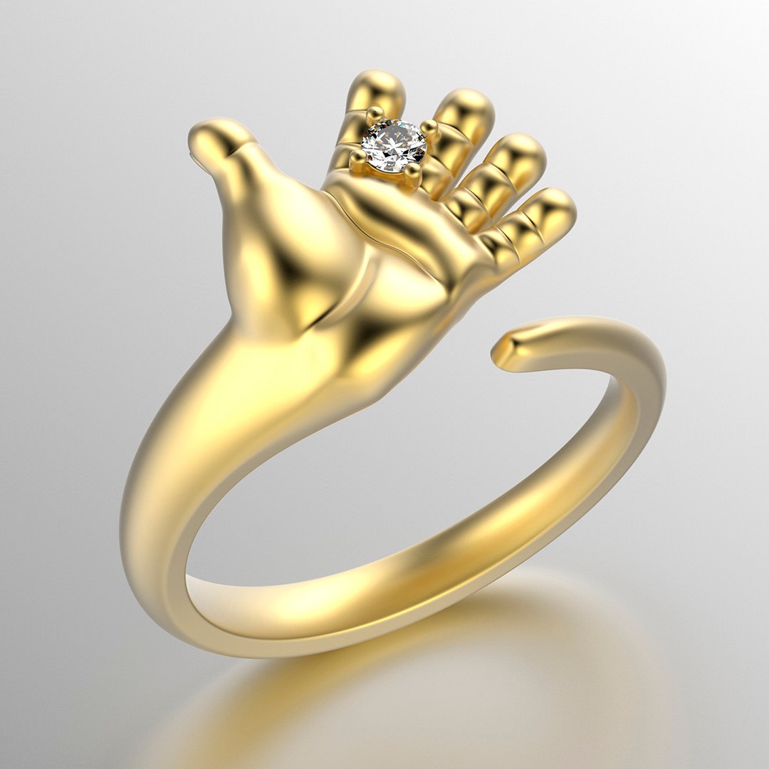 Jewelry Gold Hand Shaped Ring with Diamond 0031 v1 1 Stl 3dm Fbx 3D ...