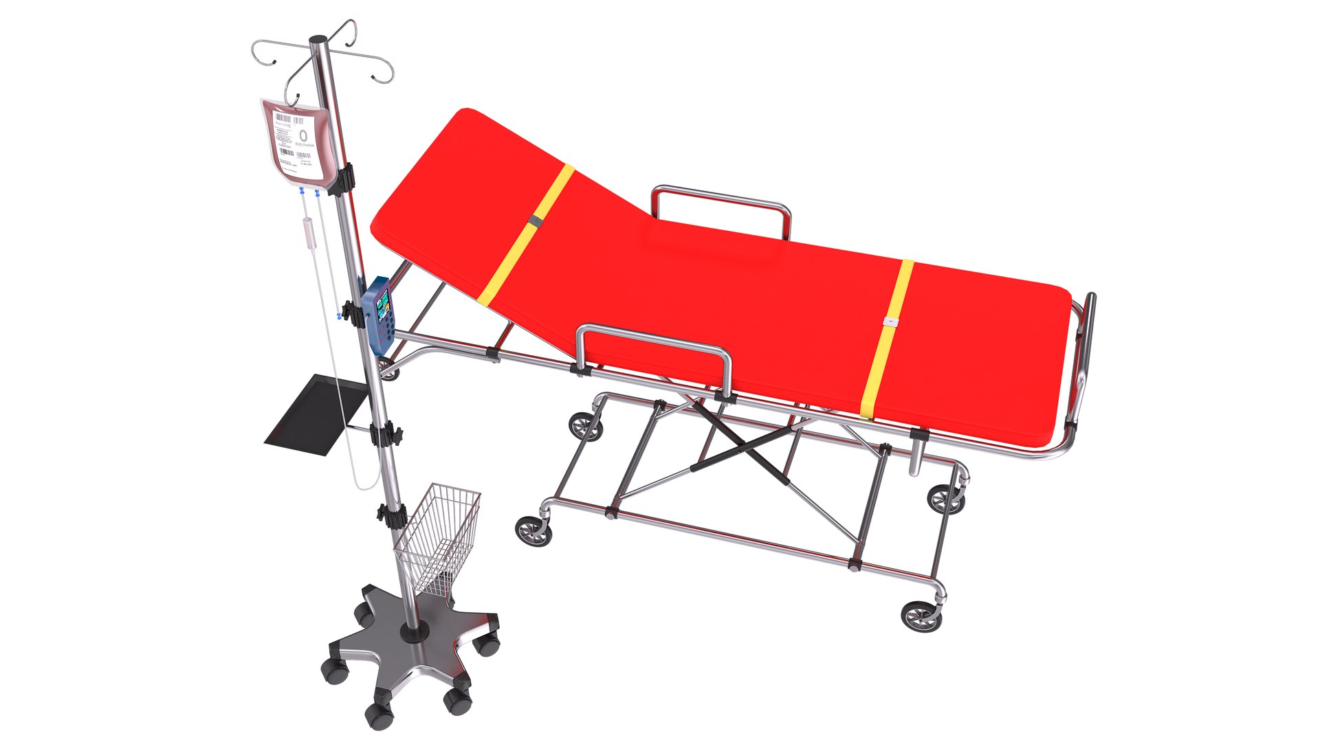 3D Ambulance Bed With IV Stand-Red Model - TurboSquid 1907089