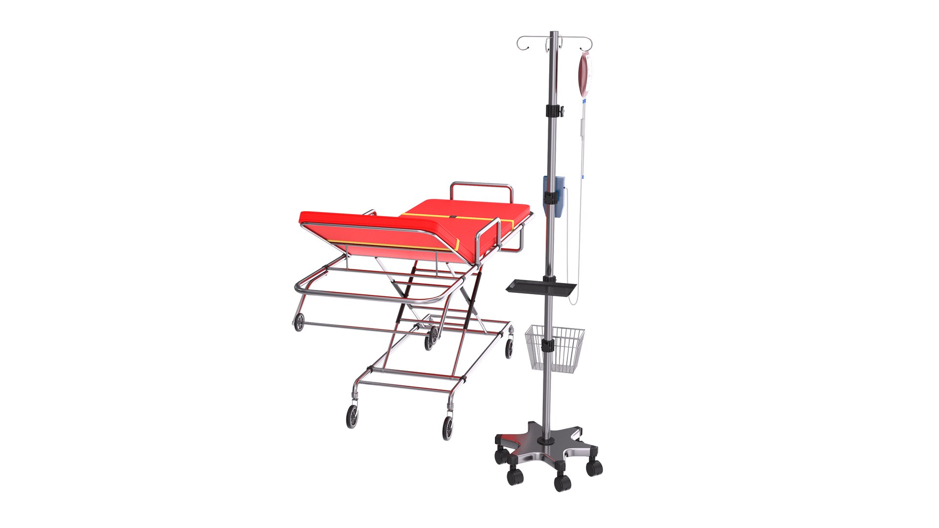 3D Ambulance Bed With IV Stand-Red Model - TurboSquid 1907089
