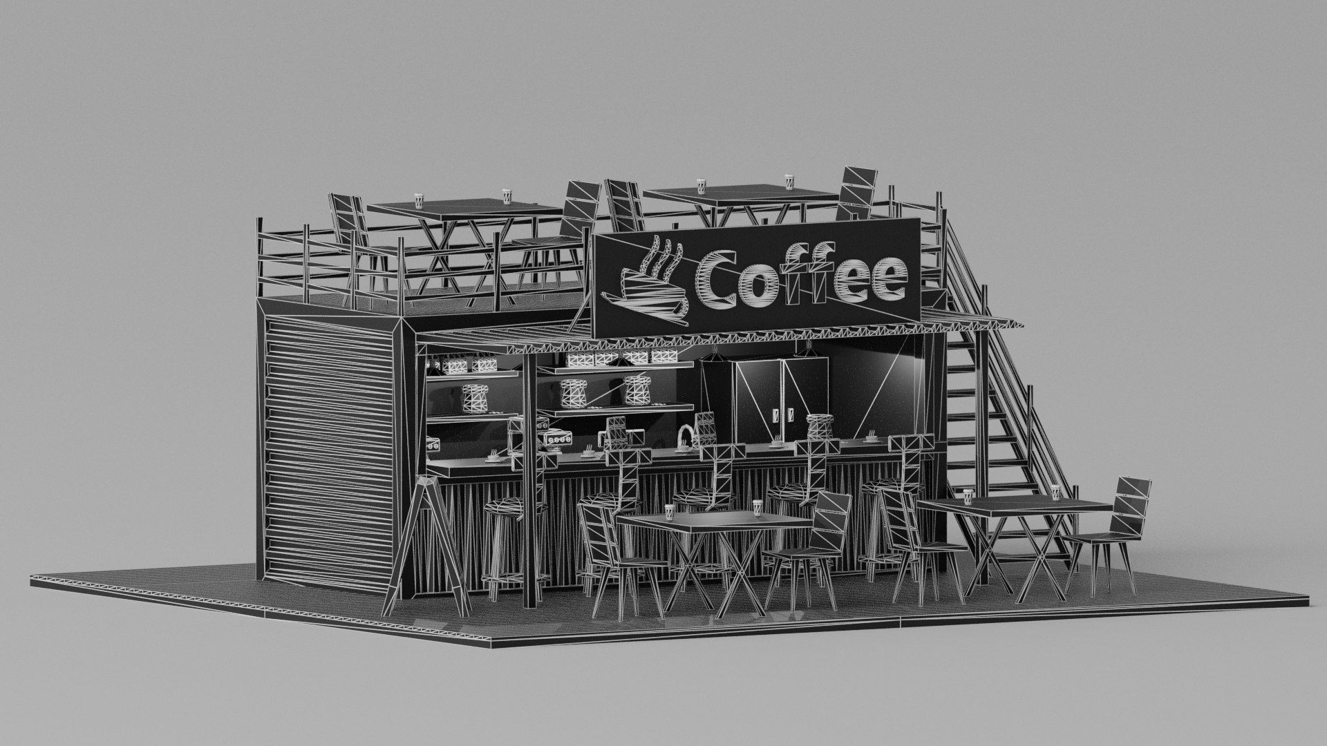 3D Model Cartoon Container Coffee Shop Cafe - TurboSquid 2467958