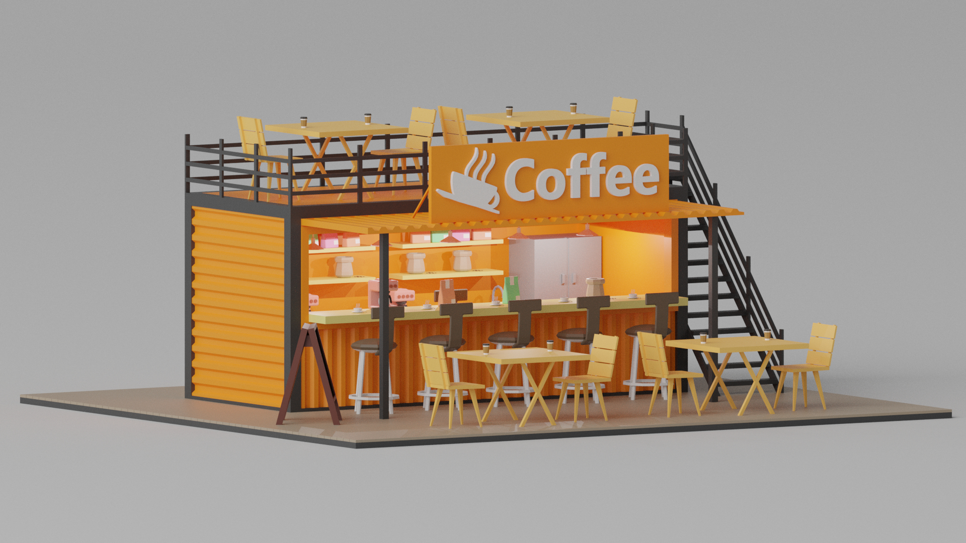 3D Model Cartoon Container Coffee Shop Cafe - TurboSquid 2467958