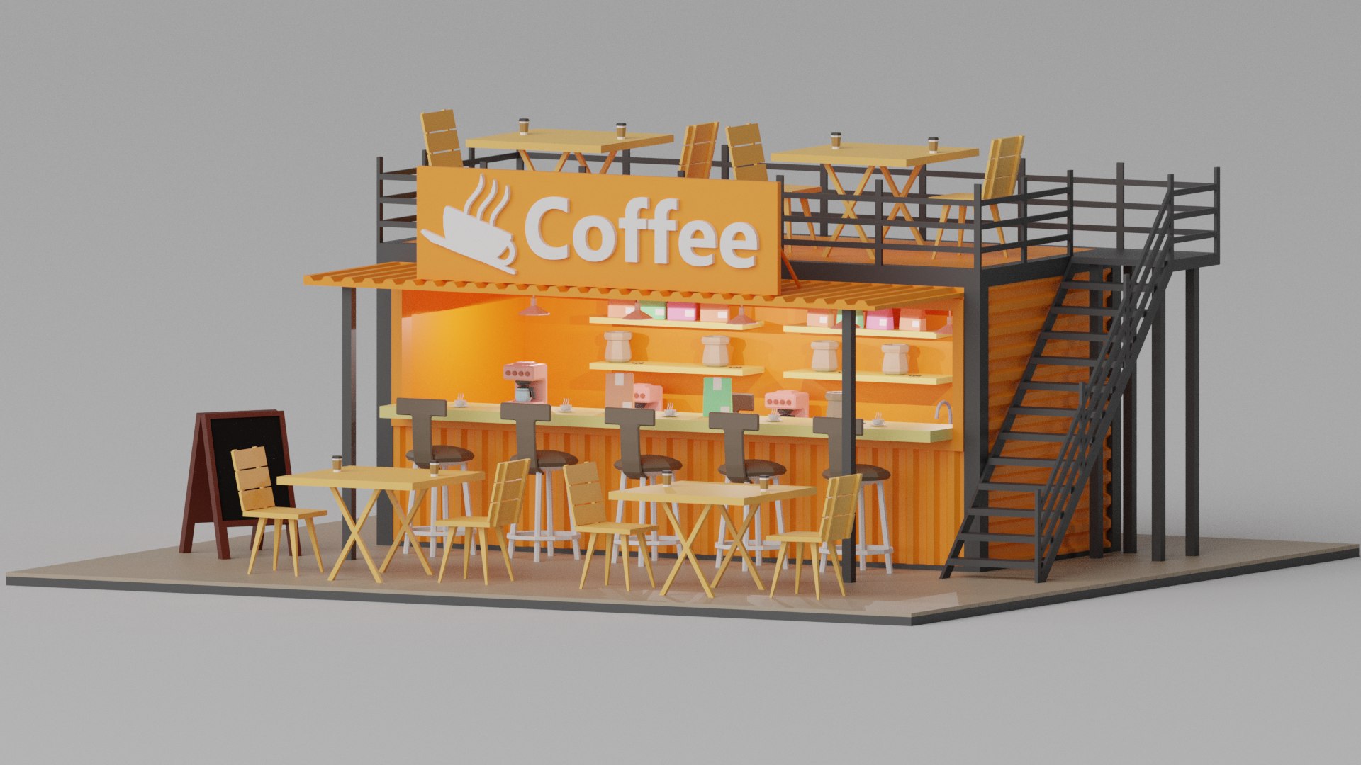 3D Model Cartoon Container Coffee Shop Cafe - TurboSquid 2467958