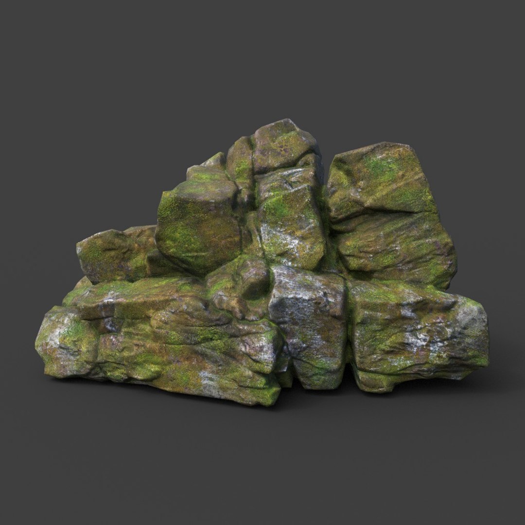 3D 10 Low Poly PBR Mossy Cracked Jungle Rock - TurboSquid 2163693