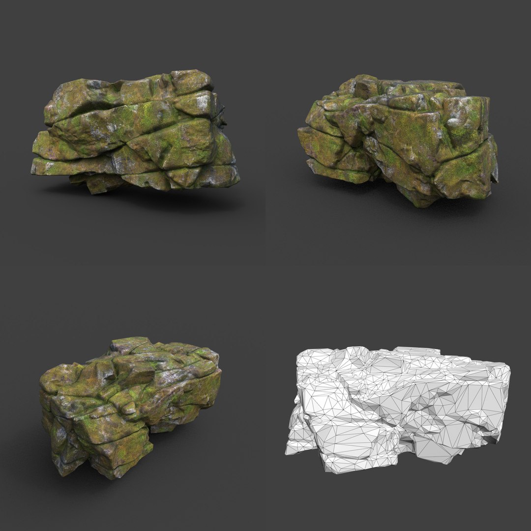 3D 10 Low Poly PBR Mossy Cracked Jungle Rock - TurboSquid 2163693