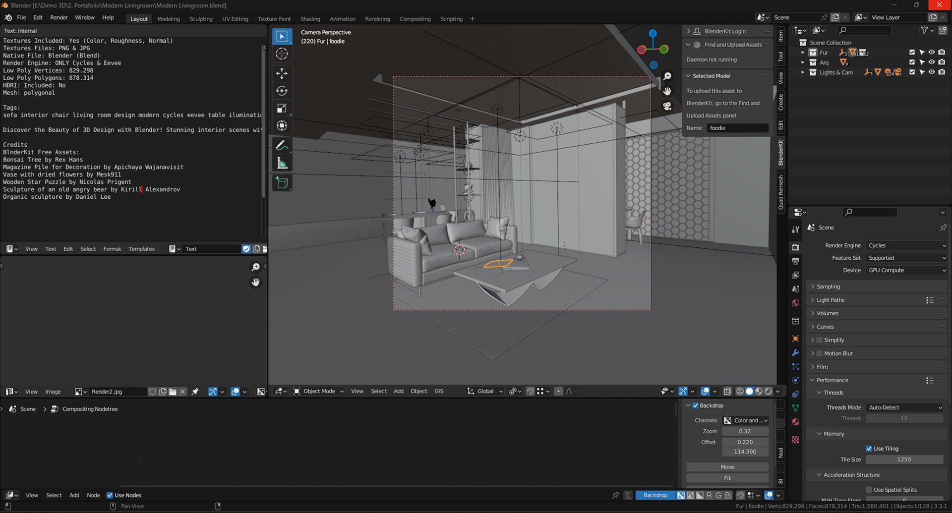 Modern Living Room Blender Cycles 3D model - TurboSquid 2098406