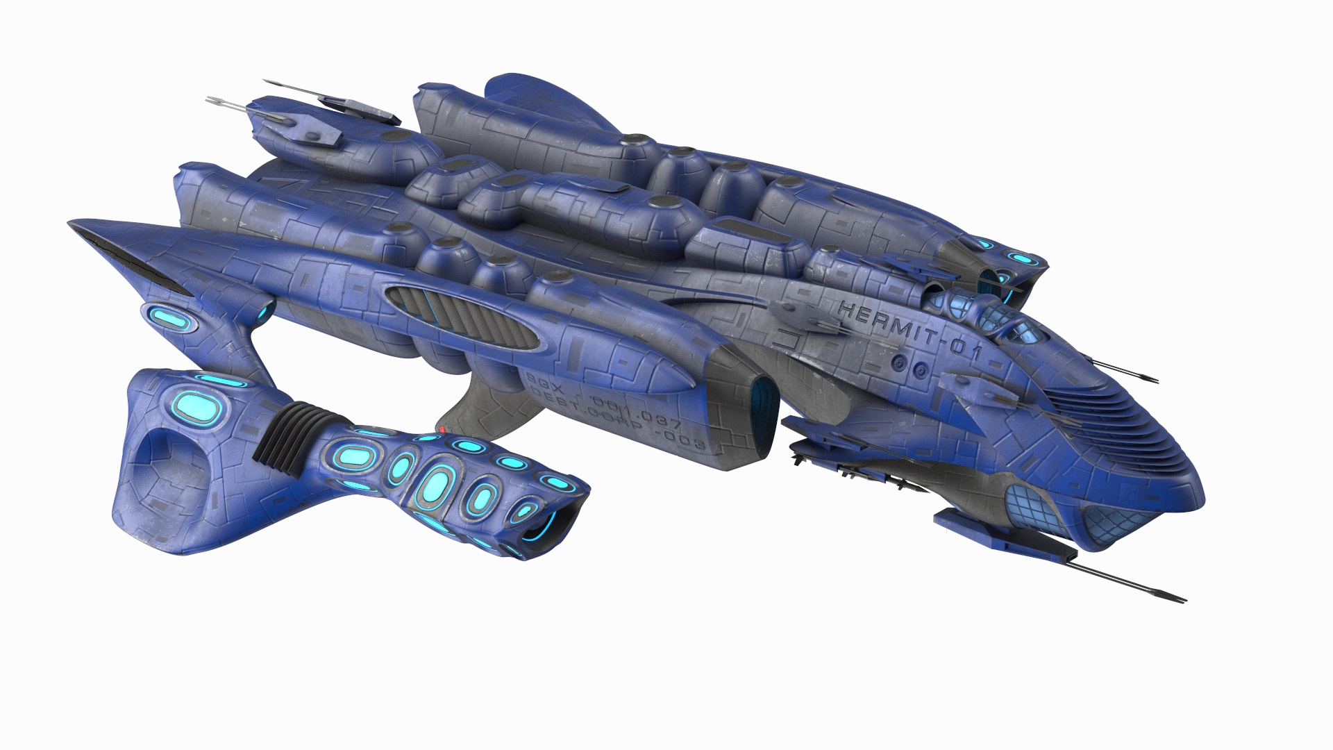Futuristic Combat Spaceship Blue 3D Model - TurboSquid 2222836