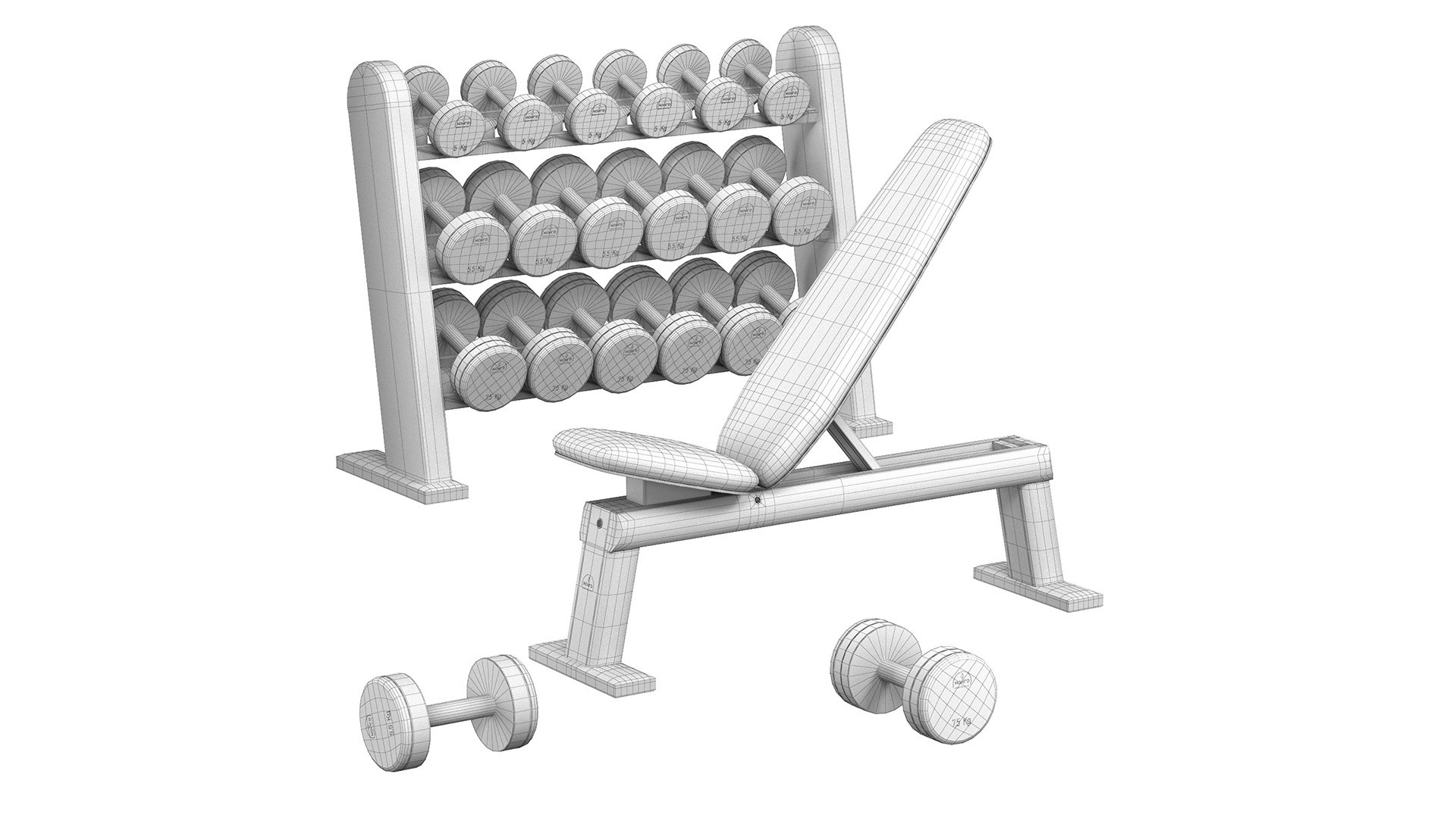 NOHrD DumbBells WeightBench Weight Rack 3D Model - TurboSquid 2290151