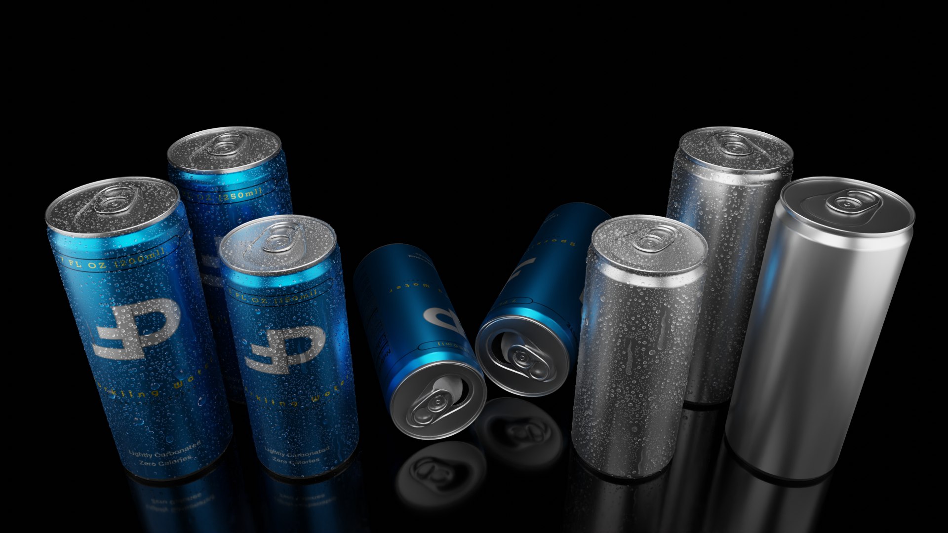 3D Beverage Cans Set Open And Closed Tabs Customizable With Droplets ...
