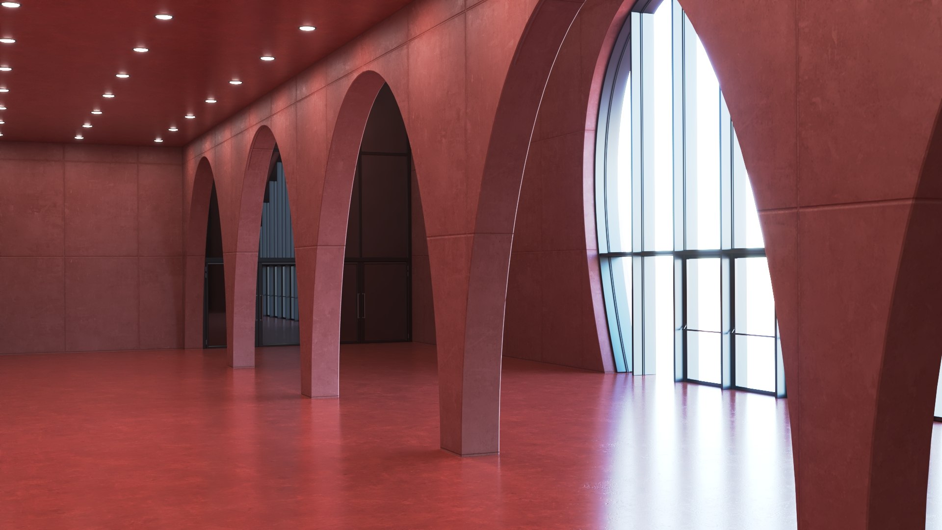 3D Red Hall Interior Model - TurboSquid 2137702