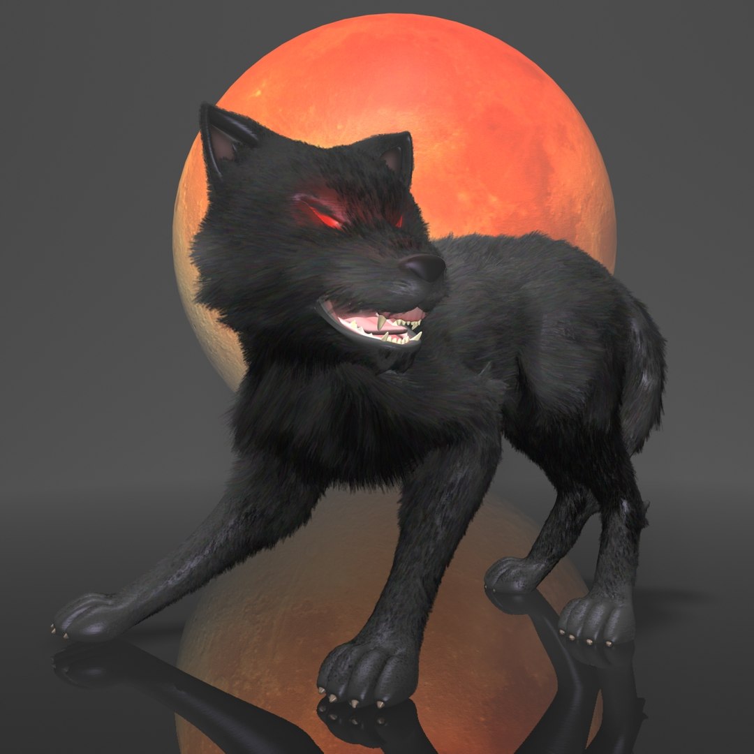 3d model of dark wolf rigged