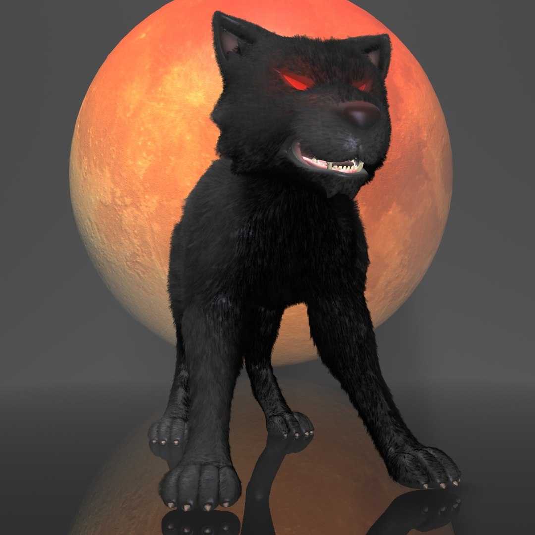 3d model of dark wolf rigged