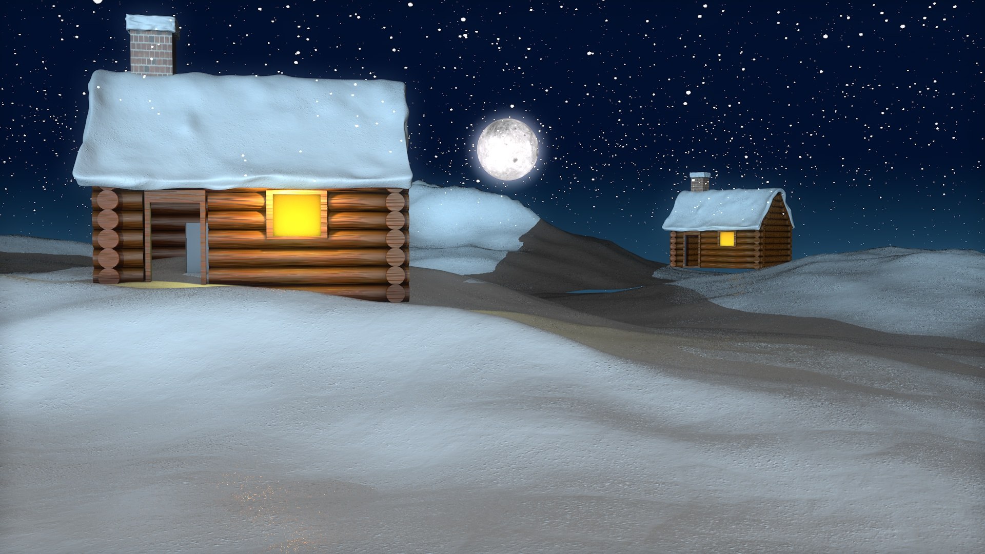 c4d snowy cabin