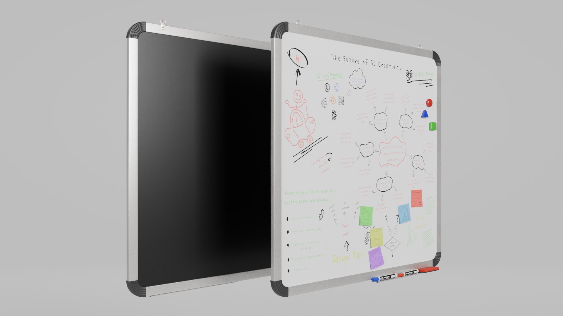 Customizable Wall-Mounted Whiteboard - Square Metal Writing Board 3D ...