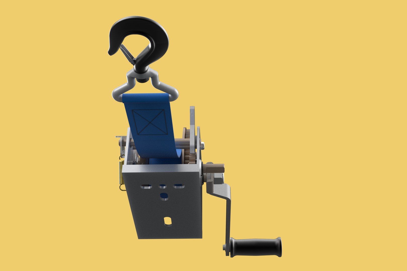 3D Model MANUAL ROTARY HAND CRANK WINCH HOIST BELT WEBBING STRAP CRANE ...