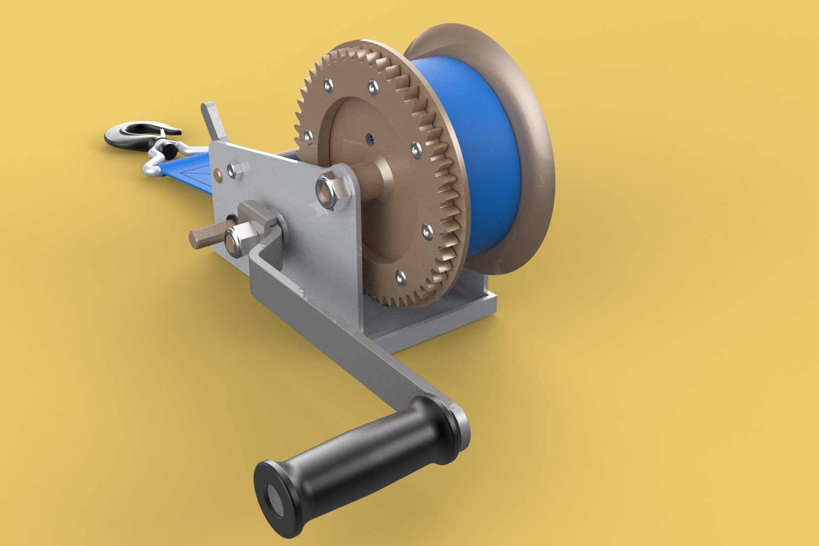 3D Model MANUAL ROTARY HAND CRANK WINCH HOIST BELT WEBBING STRAP CRANE ...