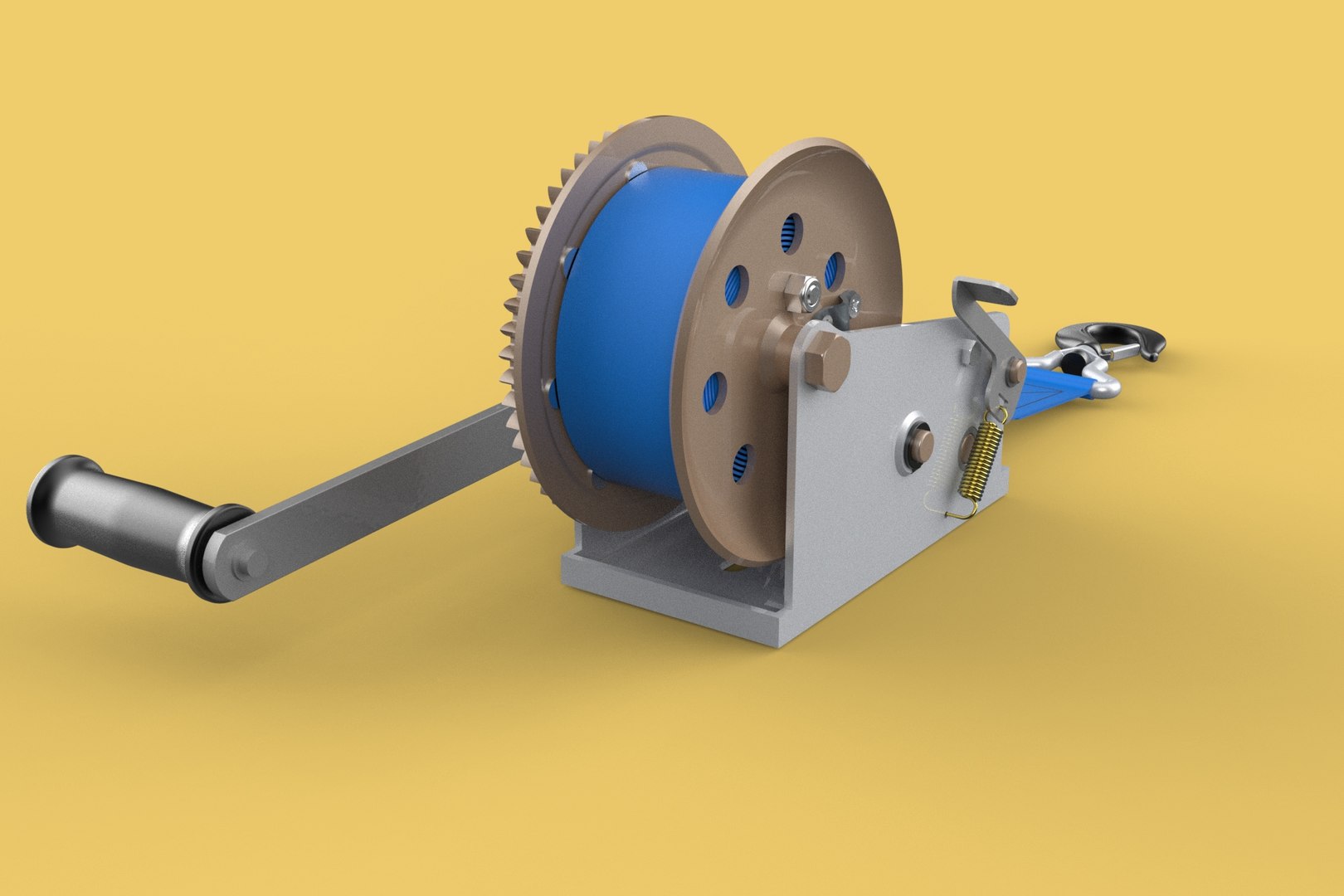 3D Model MANUAL ROTARY HAND CRANK WINCH HOIST BELT WEBBING STRAP CRANE ...