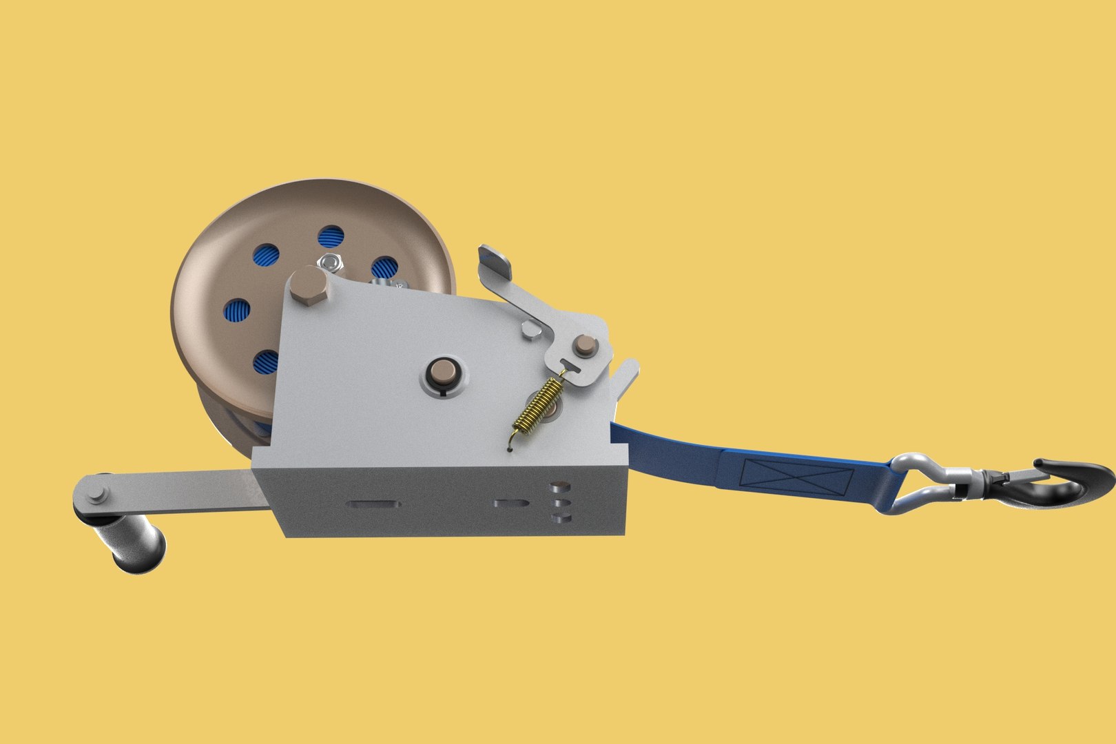 3D Model MANUAL ROTARY HAND CRANK WINCH HOIST BELT WEBBING STRAP CRANE ...