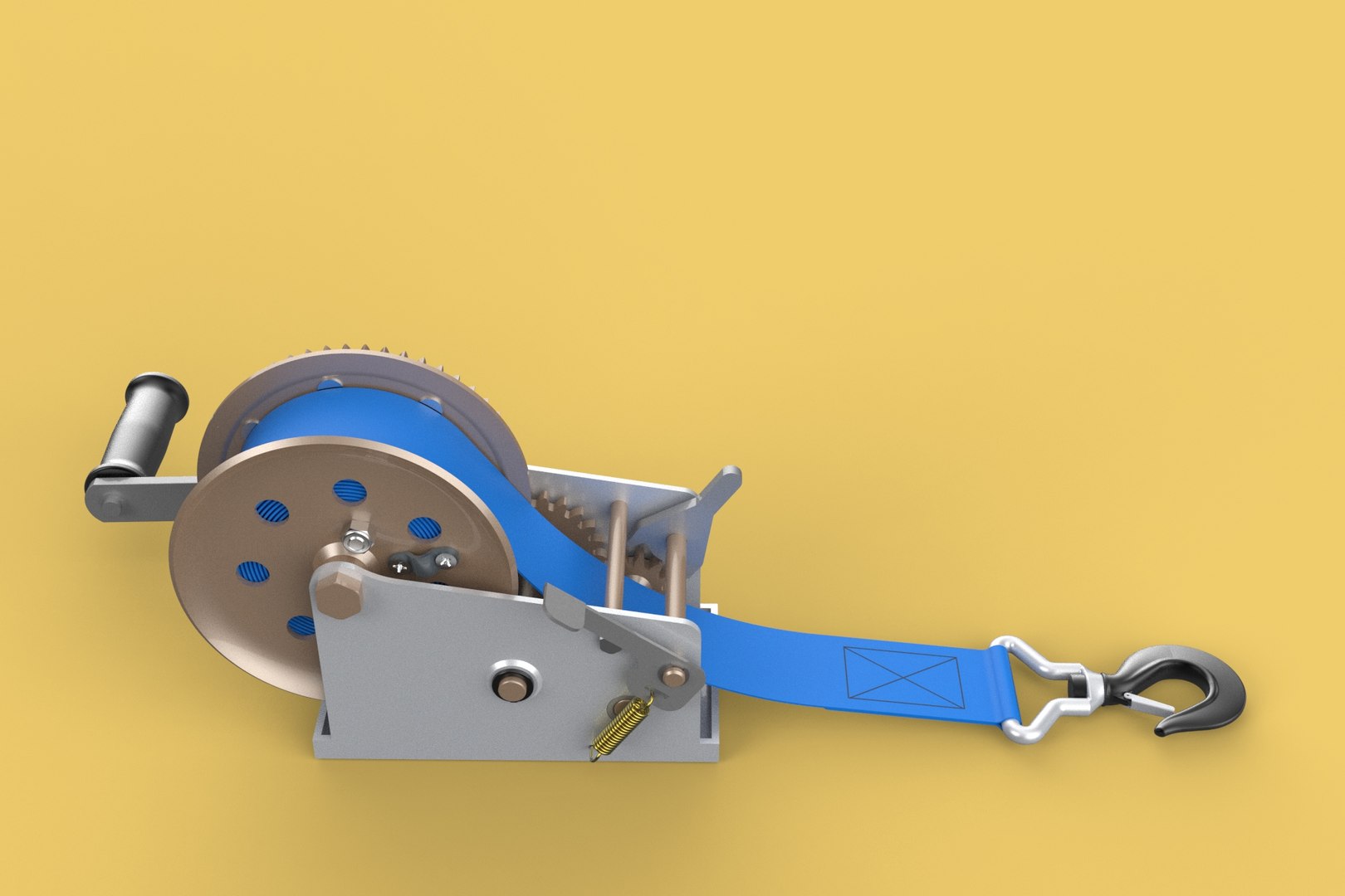 3D Model MANUAL ROTARY HAND CRANK WINCH HOIST BELT WEBBING STRAP CRANE ...