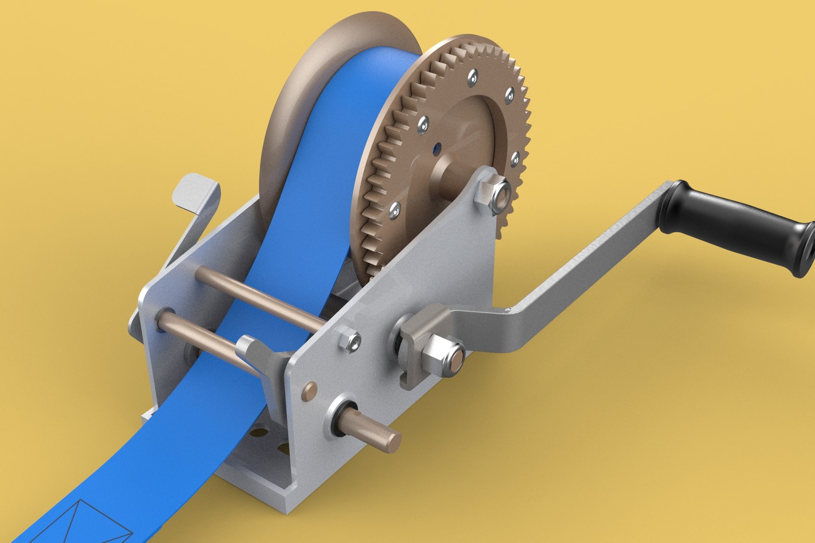 3D Model MANUAL ROTARY HAND CRANK WINCH HOIST BELT WEBBING STRAP CRANE ...