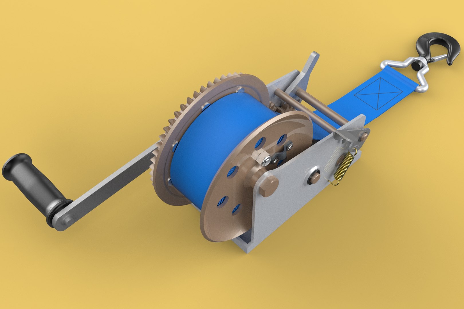 3D Model MANUAL ROTARY HAND CRANK WINCH HOIST BELT WEBBING STRAP CRANE ...