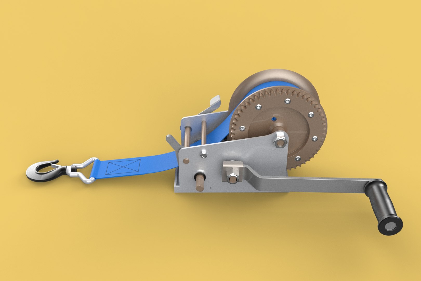 3D Model MANUAL ROTARY HAND CRANK WINCH HOIST BELT WEBBING STRAP CRANE ...