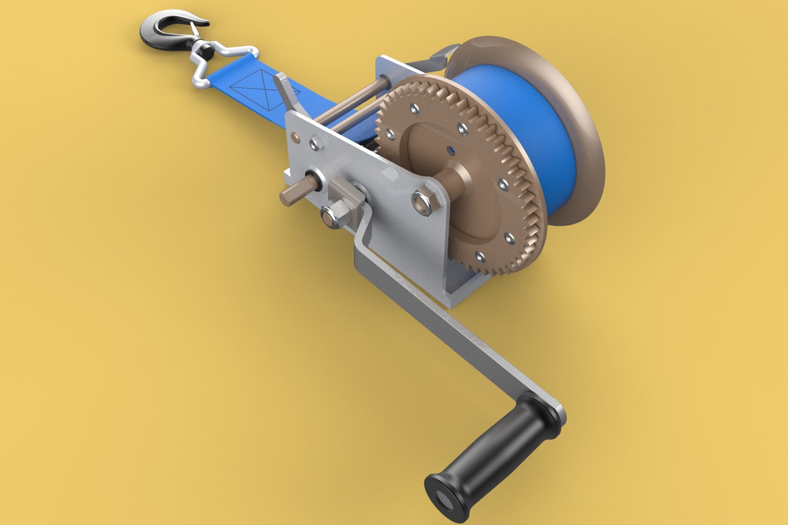 3D Model MANUAL ROTARY HAND CRANK WINCH HOIST BELT WEBBING STRAP CRANE ...