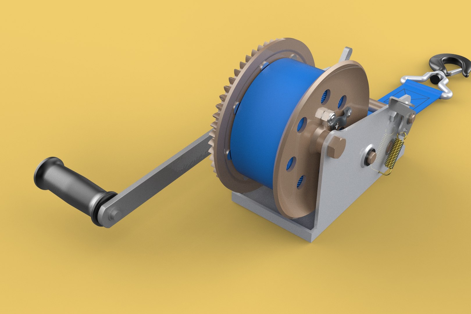 3D Model MANUAL ROTARY HAND CRANK WINCH HOIST BELT WEBBING STRAP CRANE ...