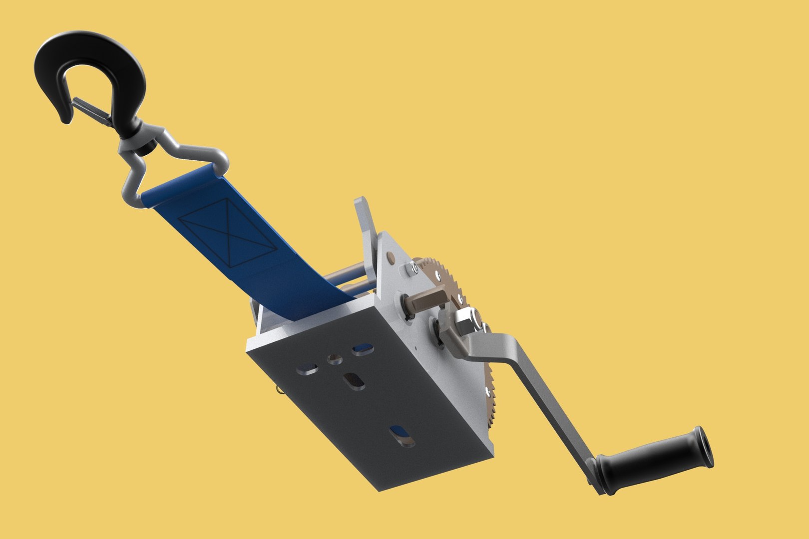 3D Model MANUAL ROTARY HAND CRANK WINCH HOIST BELT WEBBING STRAP CRANE ...