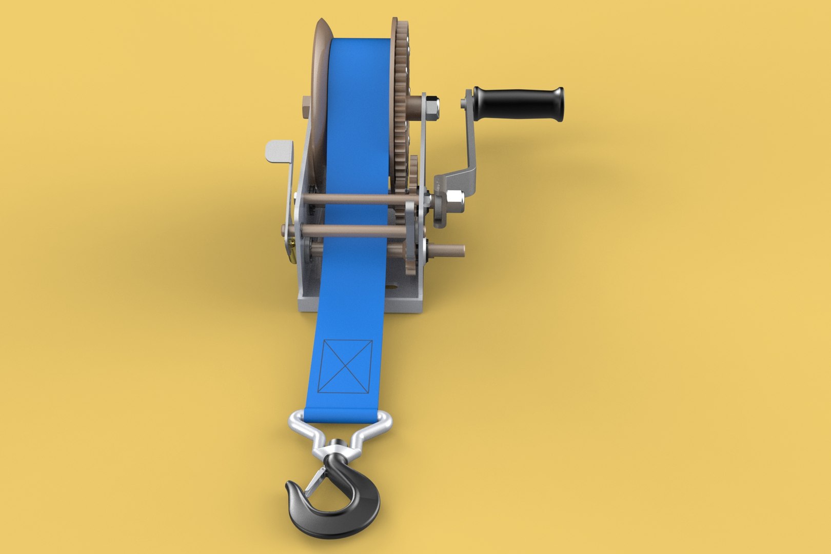 3D Model MANUAL ROTARY HAND CRANK WINCH HOIST BELT WEBBING STRAP CRANE ...