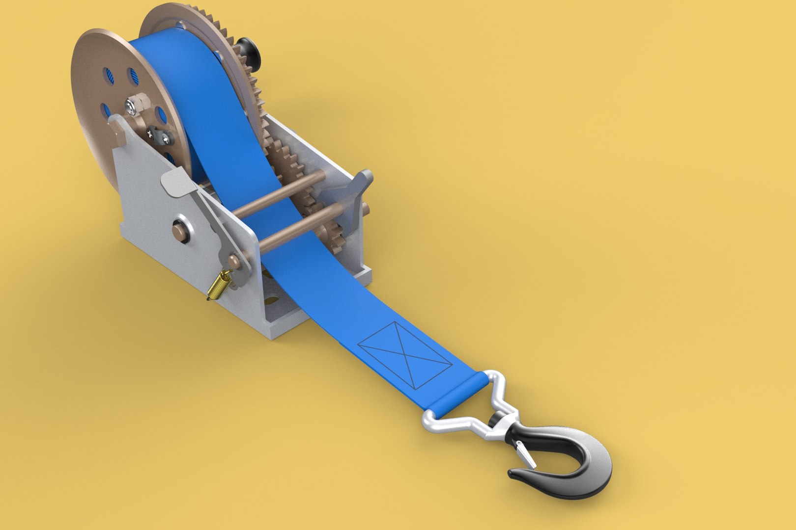 3D Model MANUAL ROTARY HAND CRANK WINCH HOIST BELT WEBBING STRAP CRANE ...