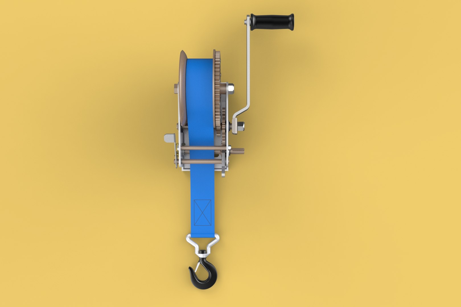 3D Model MANUAL ROTARY HAND CRANK WINCH HOIST BELT WEBBING STRAP CRANE ...