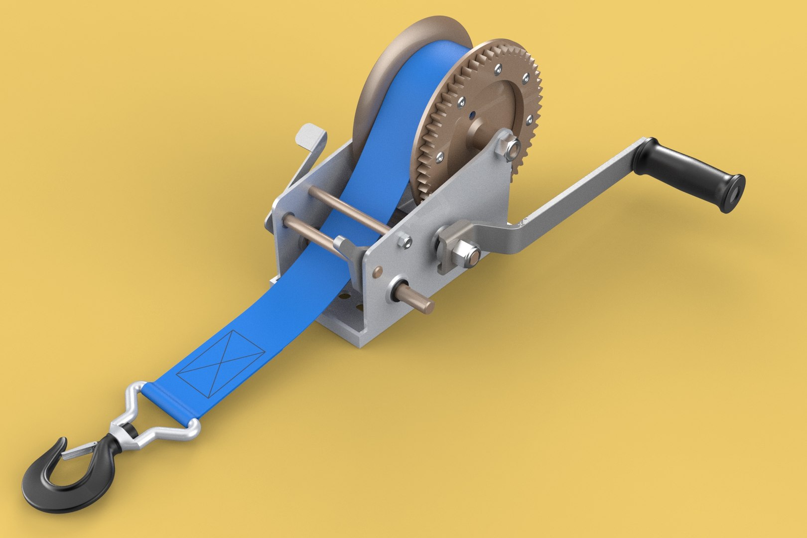 3D Model MANUAL ROTARY HAND CRANK WINCH HOIST BELT WEBBING STRAP CRANE ...