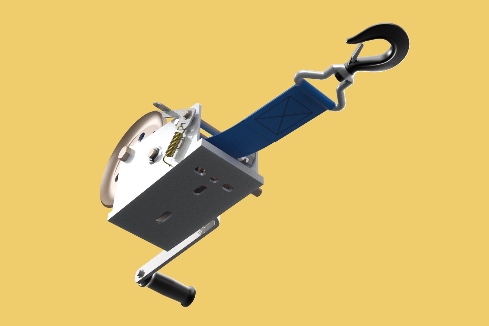 3D Model MANUAL ROTARY HAND CRANK WINCH HOIST BELT WEBBING STRAP CRANE ...