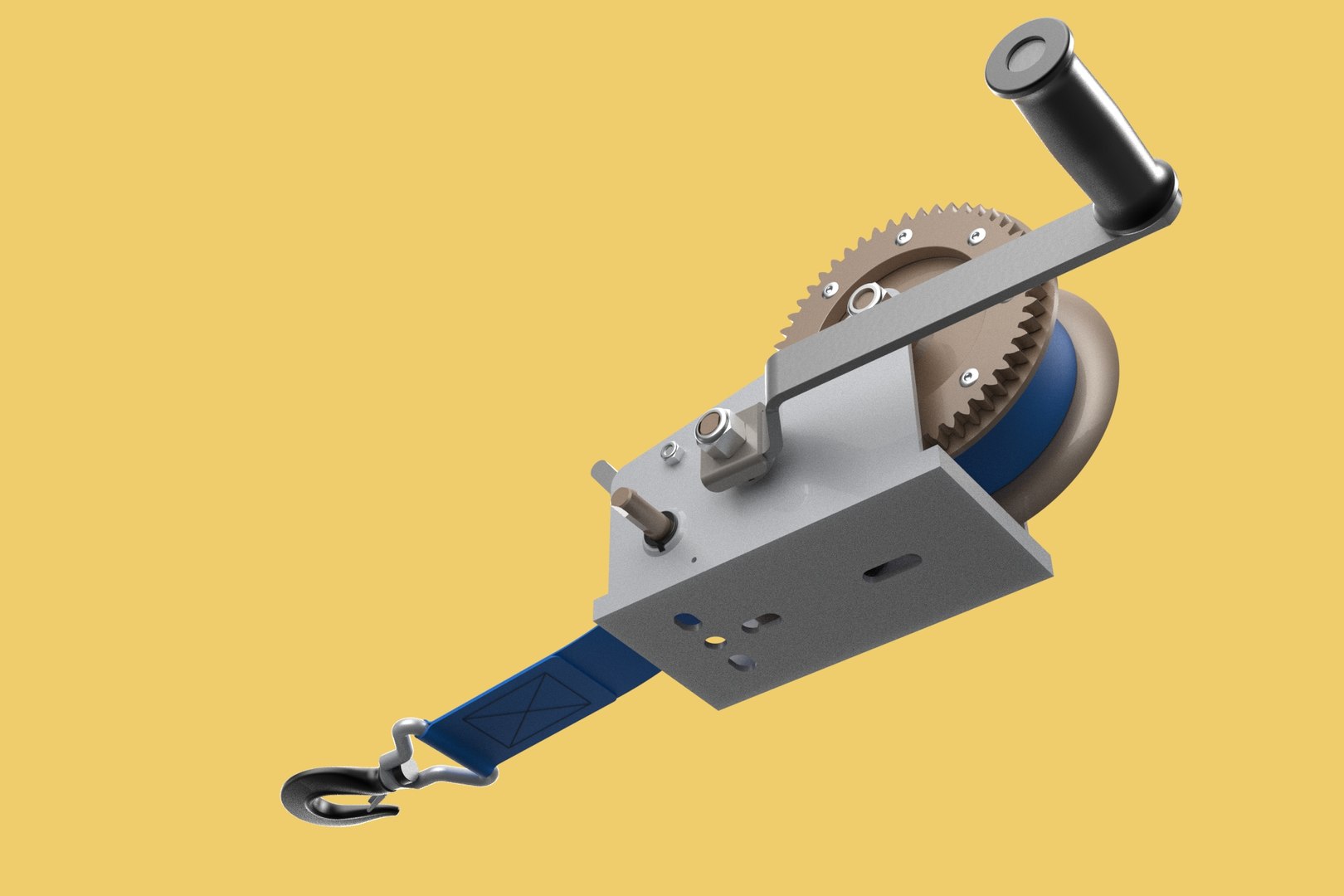 3D Model MANUAL ROTARY HAND CRANK WINCH HOIST BELT WEBBING STRAP CRANE ...