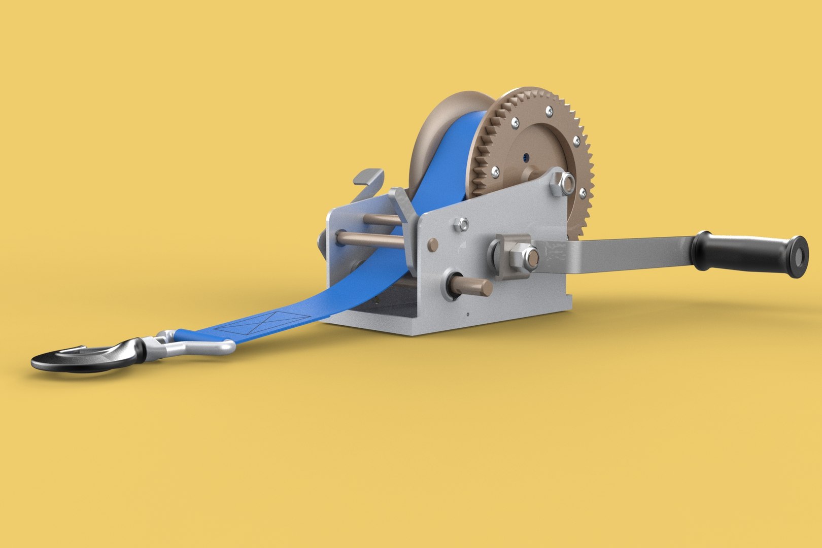 3D Model MANUAL ROTARY HAND CRANK WINCH HOIST BELT WEBBING STRAP CRANE ...
