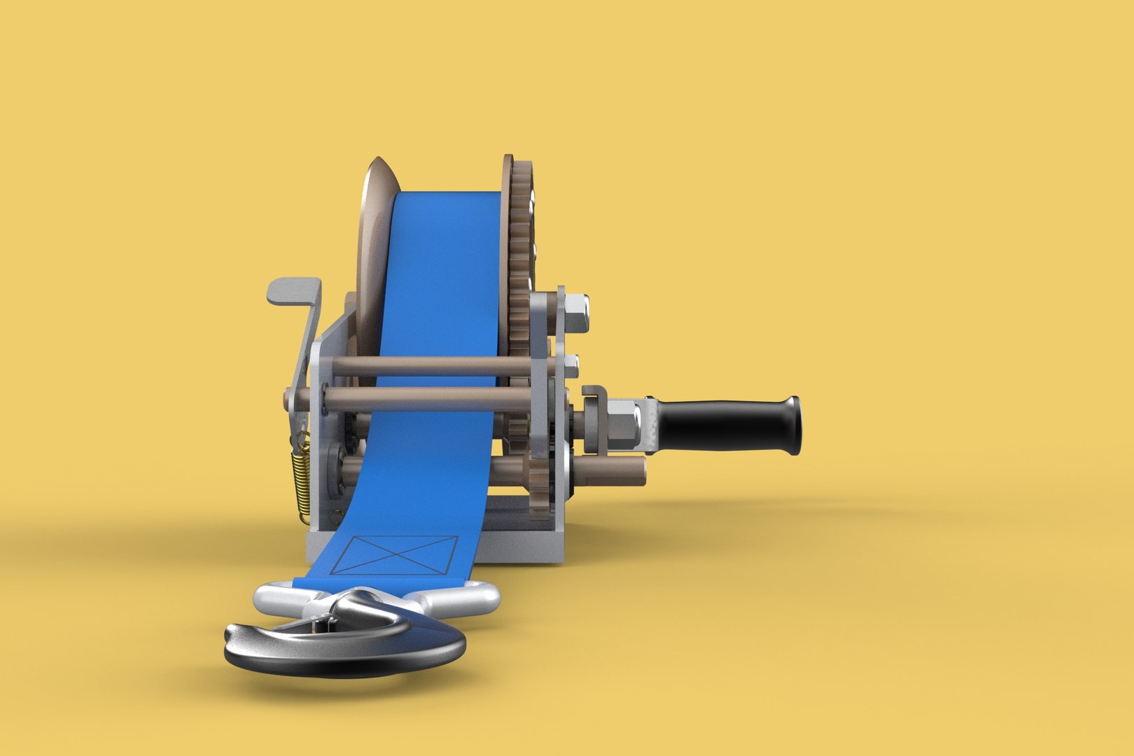 3D Model MANUAL ROTARY HAND CRANK WINCH HOIST BELT WEBBING STRAP CRANE ...